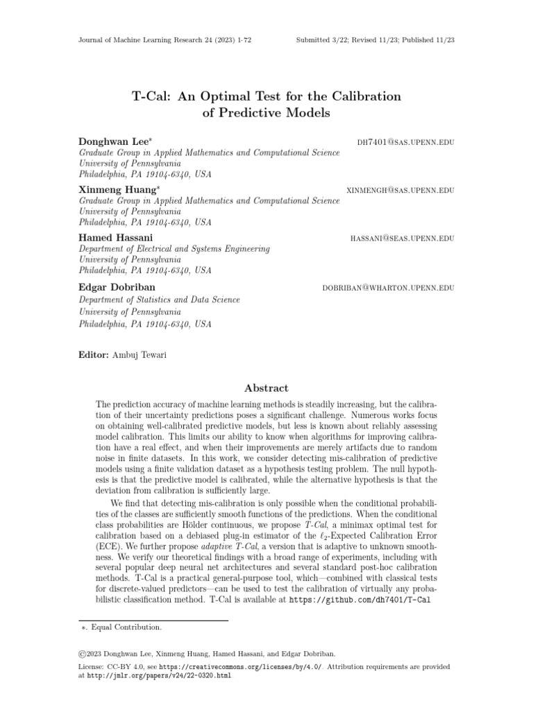 T-Cal: Optimal Calibration Test for Models | PDF | Type I And Type Ii ...