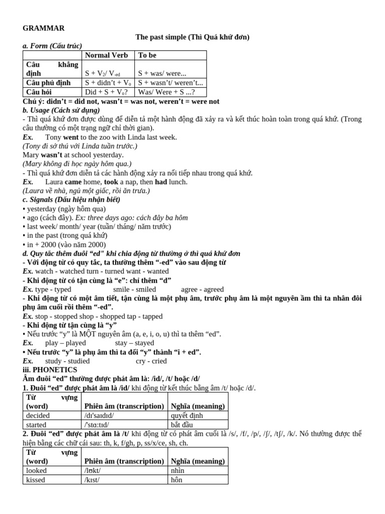 Past Simple Tense: Structure & Usage Guide | PDF