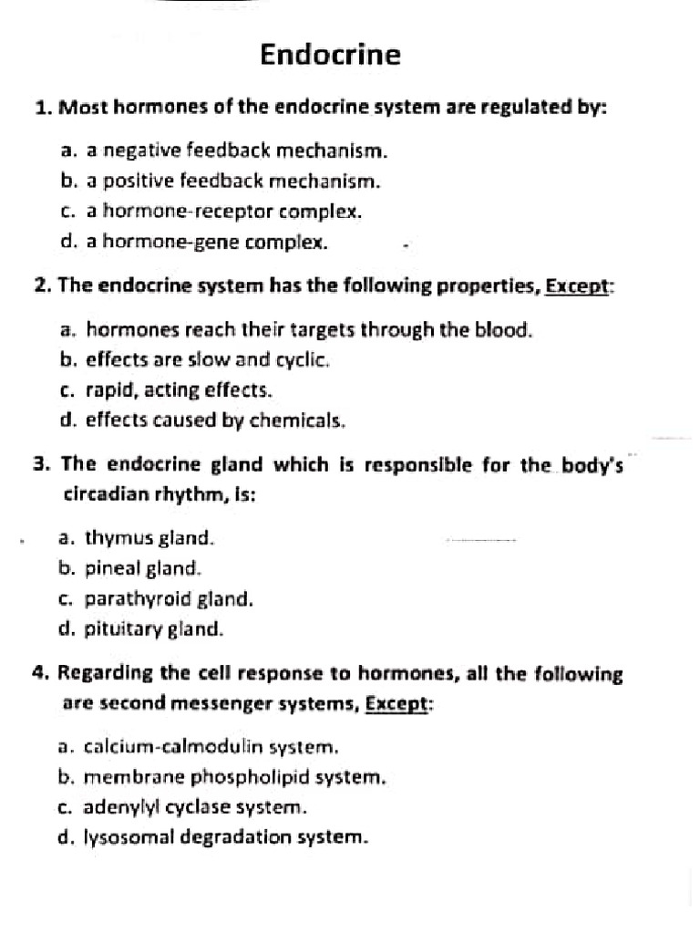 MCQ Physiology Endocrine System | PDF
