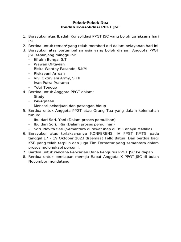 Pokok Doa Ibadah Konsolidasi | PDF