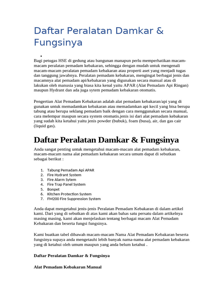 Daftar Peralatan Damkar & Fungsinya | PDF