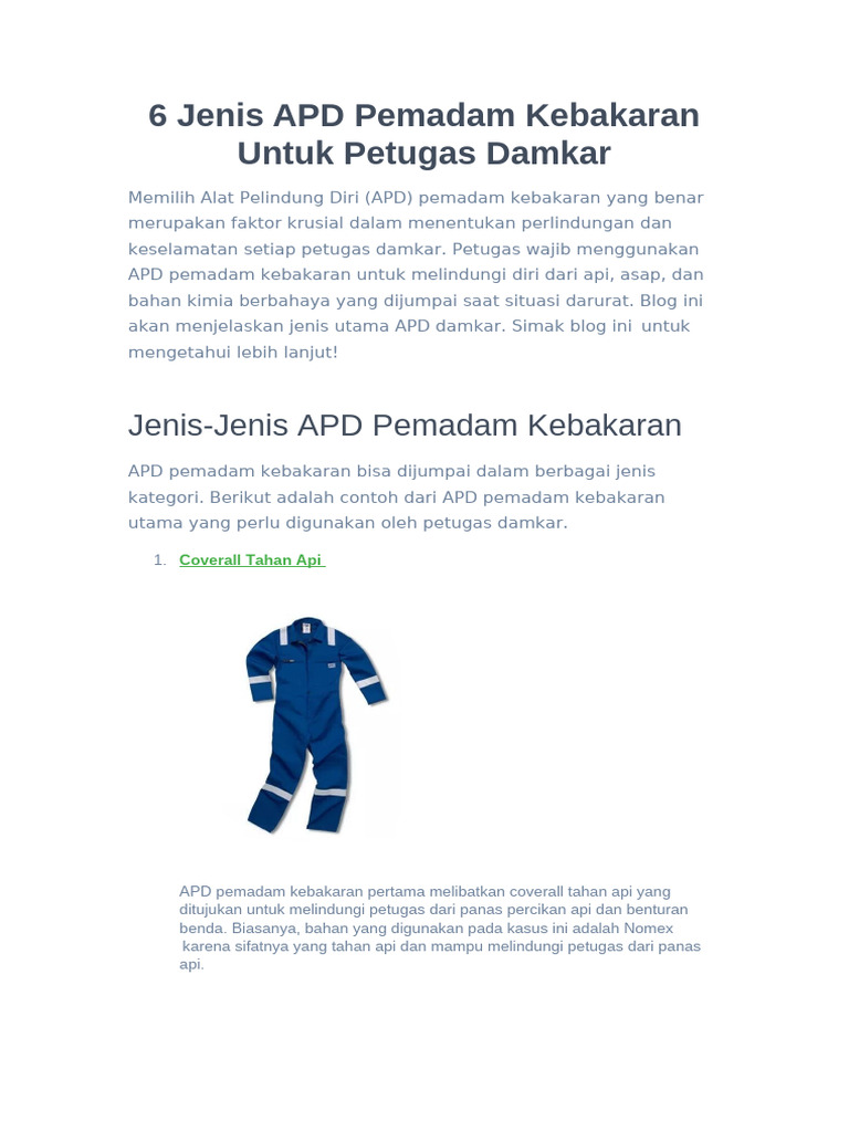 6 Jenis APD untuk Petugas Damkar | PDF