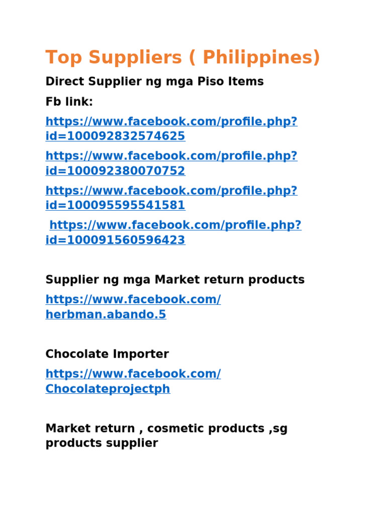 Direct Suppliers in the Philippines | PDF