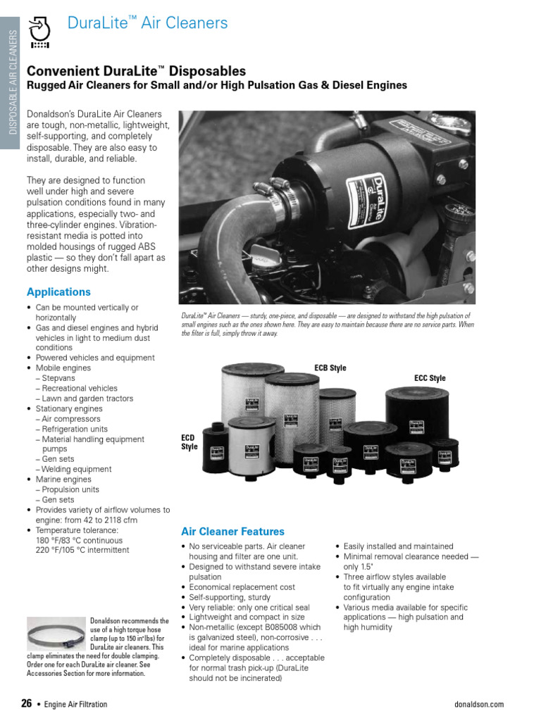 DuraLite Air Cleaners Overview | PDF | Mechanical Engineering