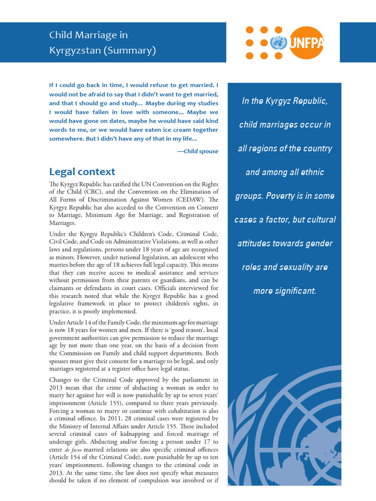 Child Marriage Issues in Kyrgyzstan | PDF | Marriage | Child Marriage