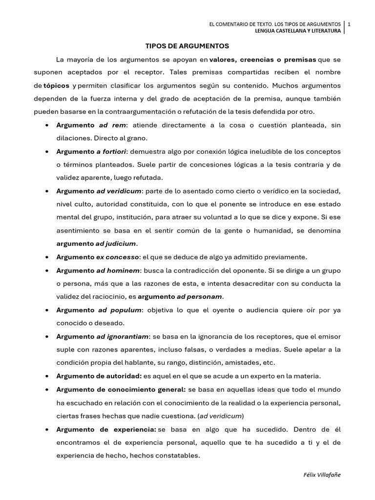 Los Tipos de Argumentos | PDF | Argumento