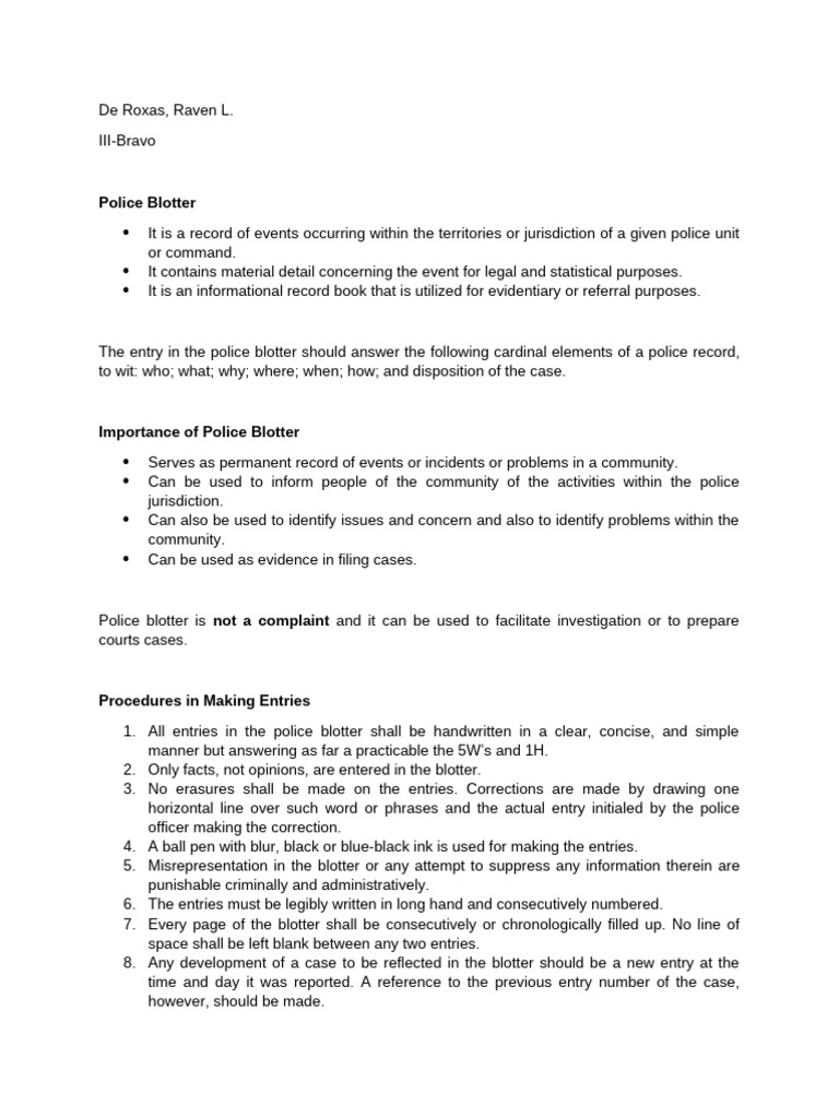 Creating a Police Blotter Report | PDF