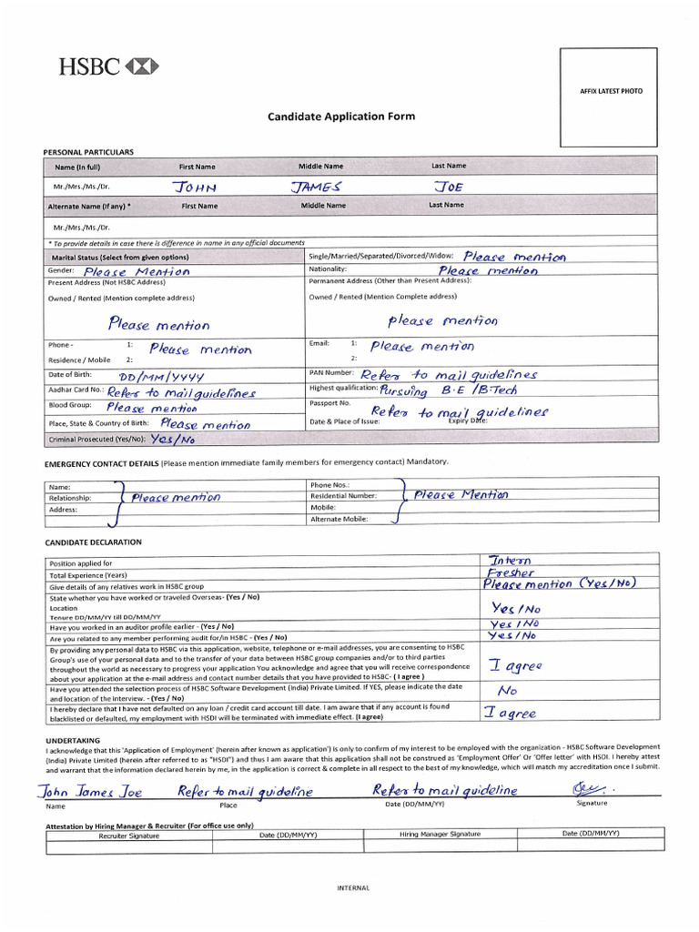 Sample Candidate Application Form | PDF