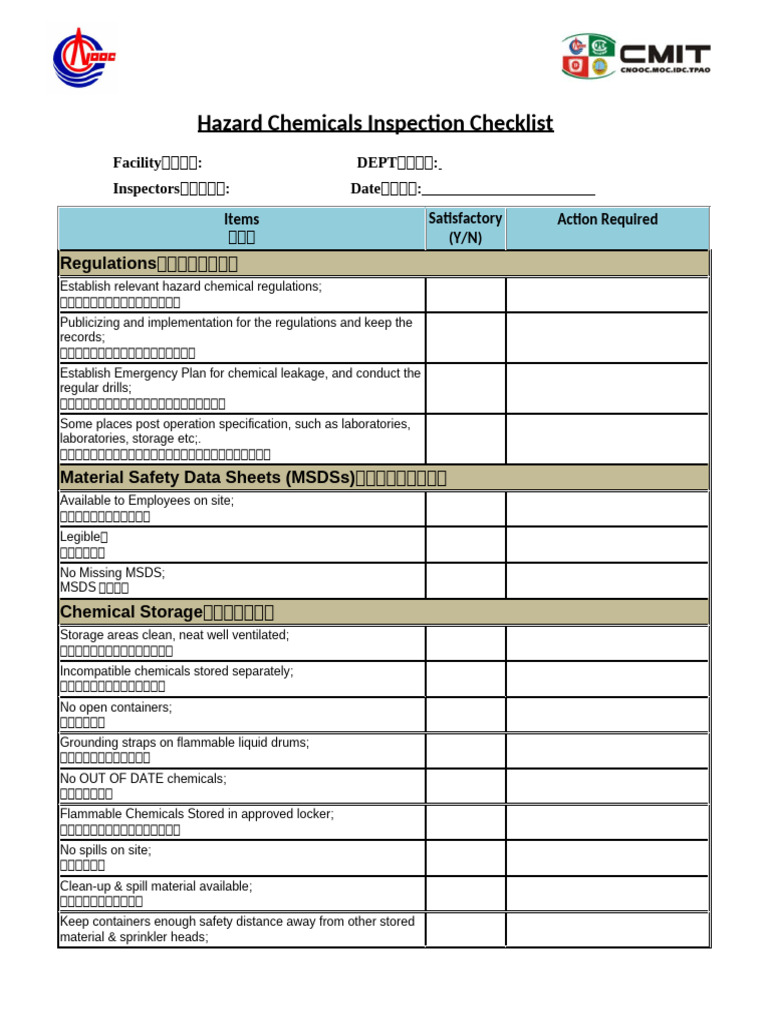 Appendix 1 Checklist For Hazard Chemical | PDF