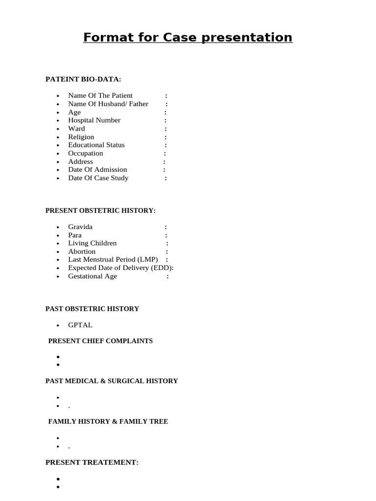 OBG Case Presentation Format | PDF