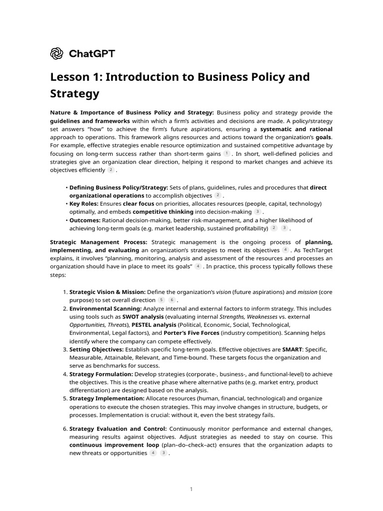 Introduction to Business Policy Basics | PDF | Strategic Management ...