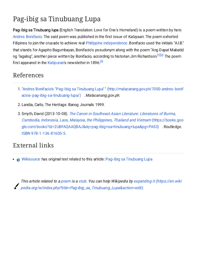 Pag-Ibig Sa Tinubuang Lupa - Wikipedia | PDF
