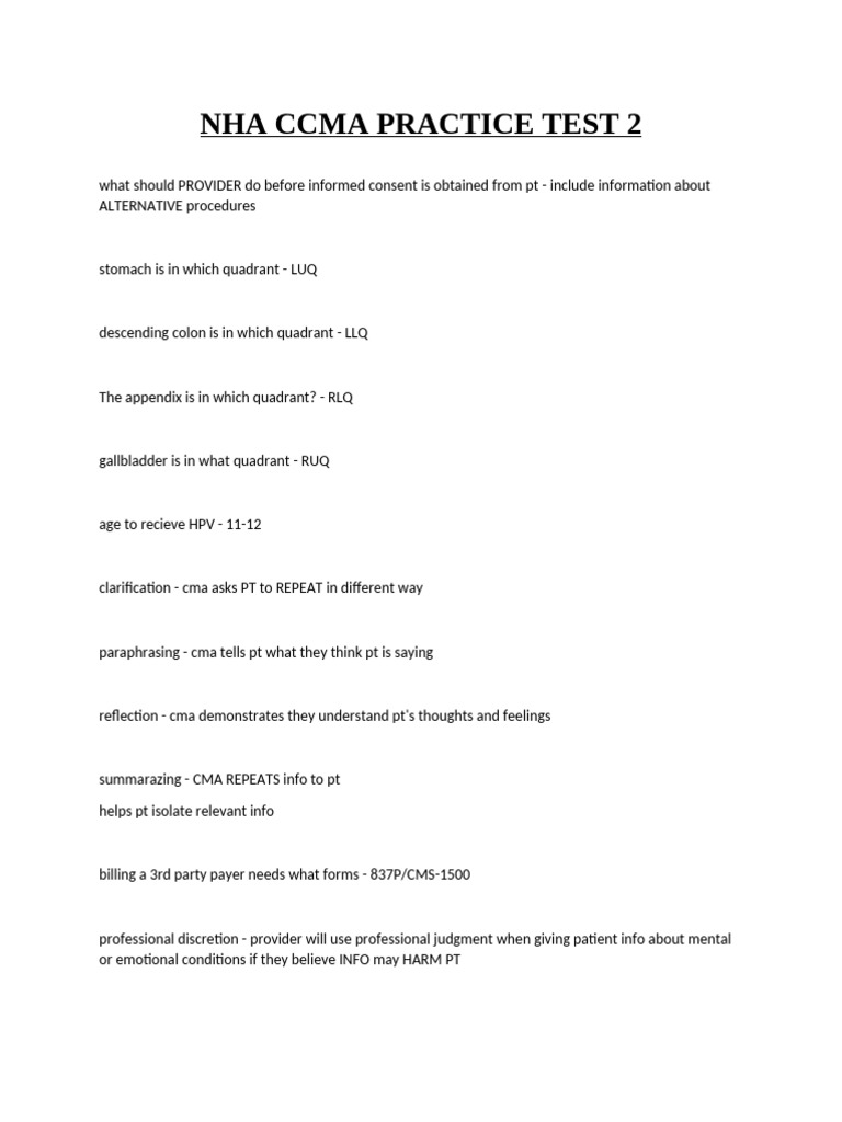Nha Ccma Practice Test 2 | PDF | Cancer | Clinical Medicine