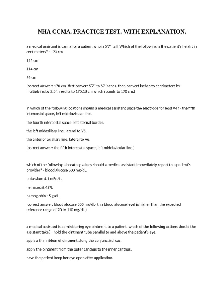 Nha Ccma. Practice Test. With Explanation. | PDF | Injection (Medicine ...