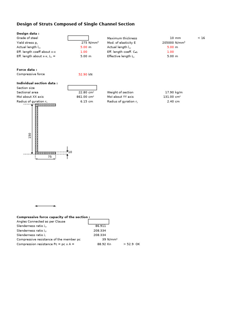 Strut Design with Single Channel Sections | PDF