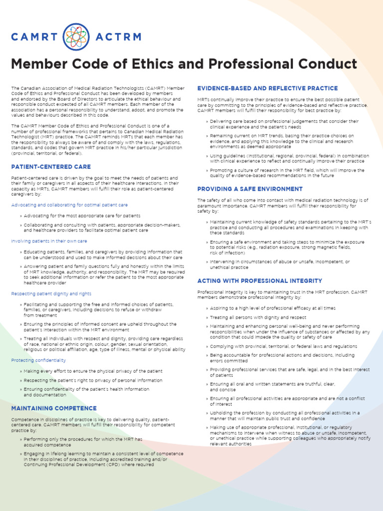 CAMRT Member Code of Ethics | PDF | Evidence Based Medicine | Caregiver