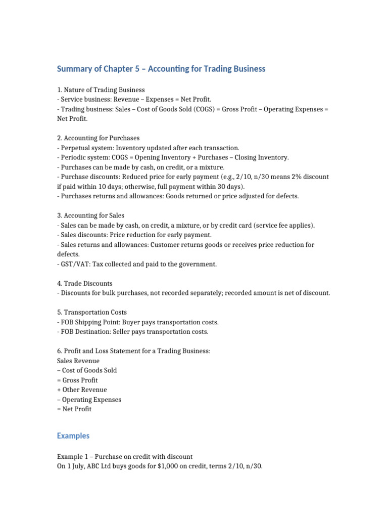 Chapter5 Accounting Trading Business Summary | PDF
