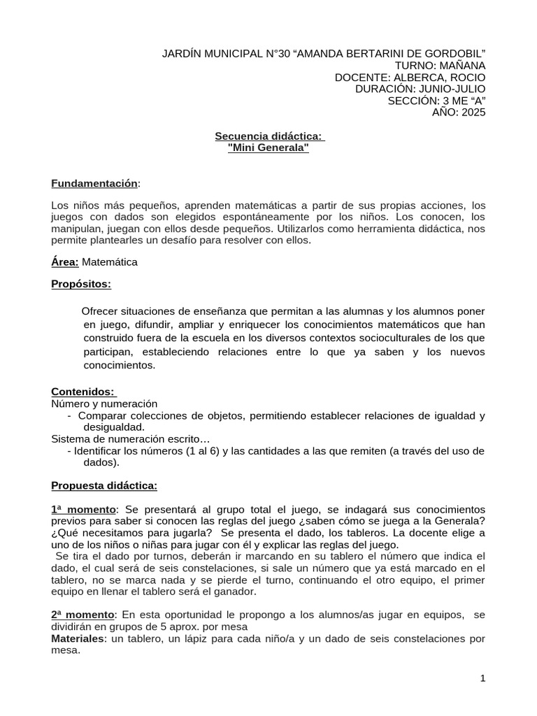 Mini Generala | PDF | Enseñando | Aprendizaje