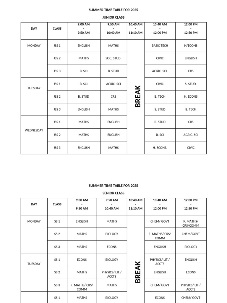 2025 Summer Class Schedule | PDF