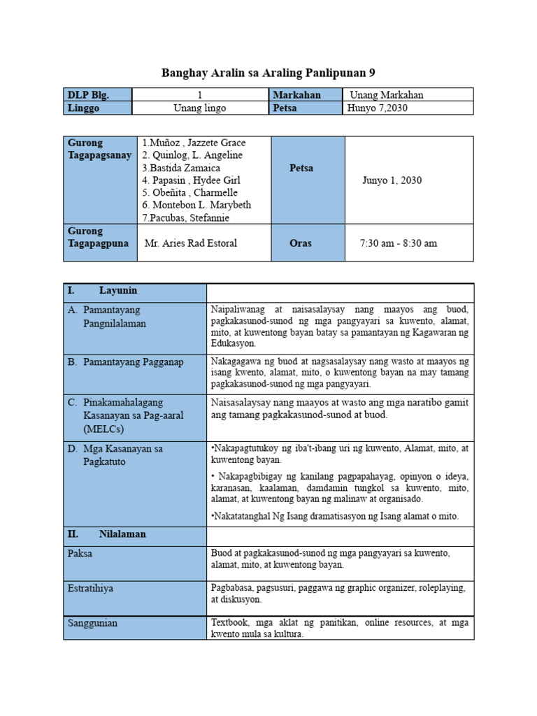 Detailed Lesson Plan Groupings | PDF