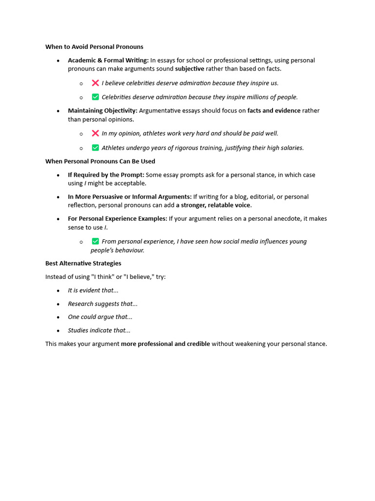 Guidelines for Avoiding Personal Pronouns | PDF