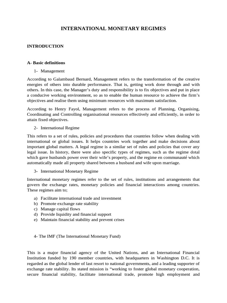Overview of International Monetary Regimes | PDF | Currency | Monetary ...