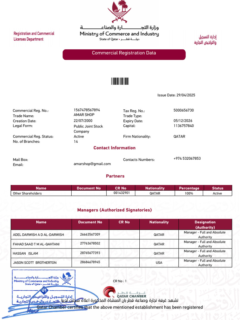 Amar Shop Qatar Trade License | PDF | Business