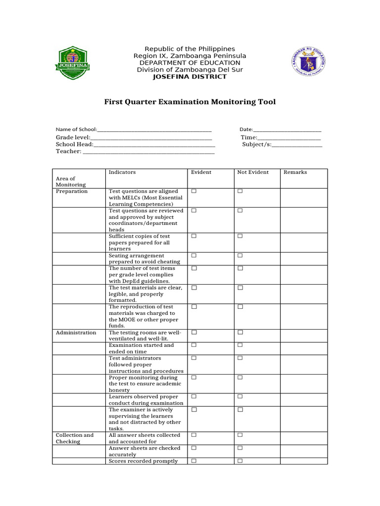 First Quarter Exam Monitoring Tool | PDF | Learning