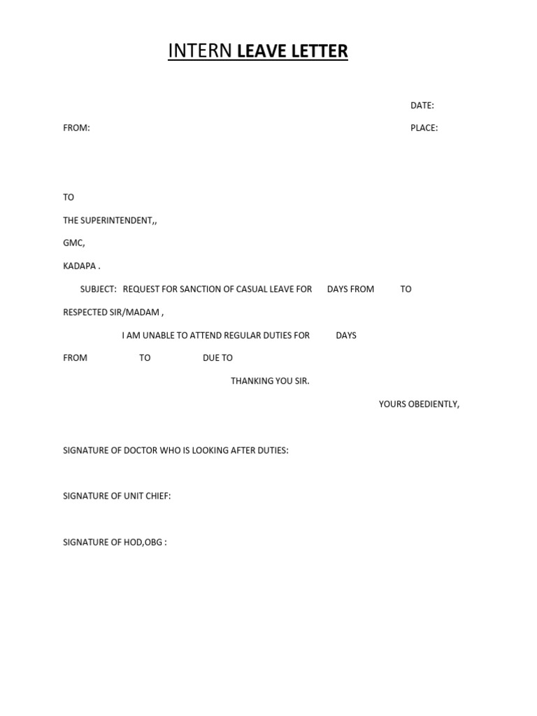 Intern Leave Request Letter Template | PDF