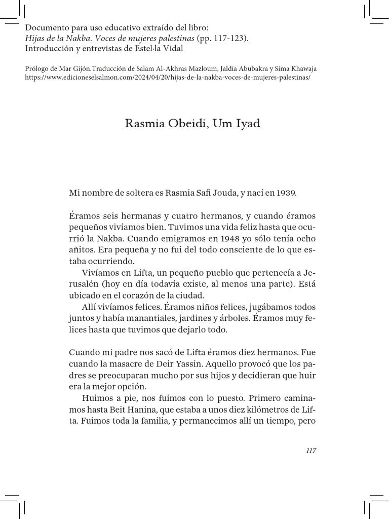 HIJAS DE LA NAKBA - Relato - Rasmia Obeidi, Um Iyad-1 | PDF | Jerusalén ...