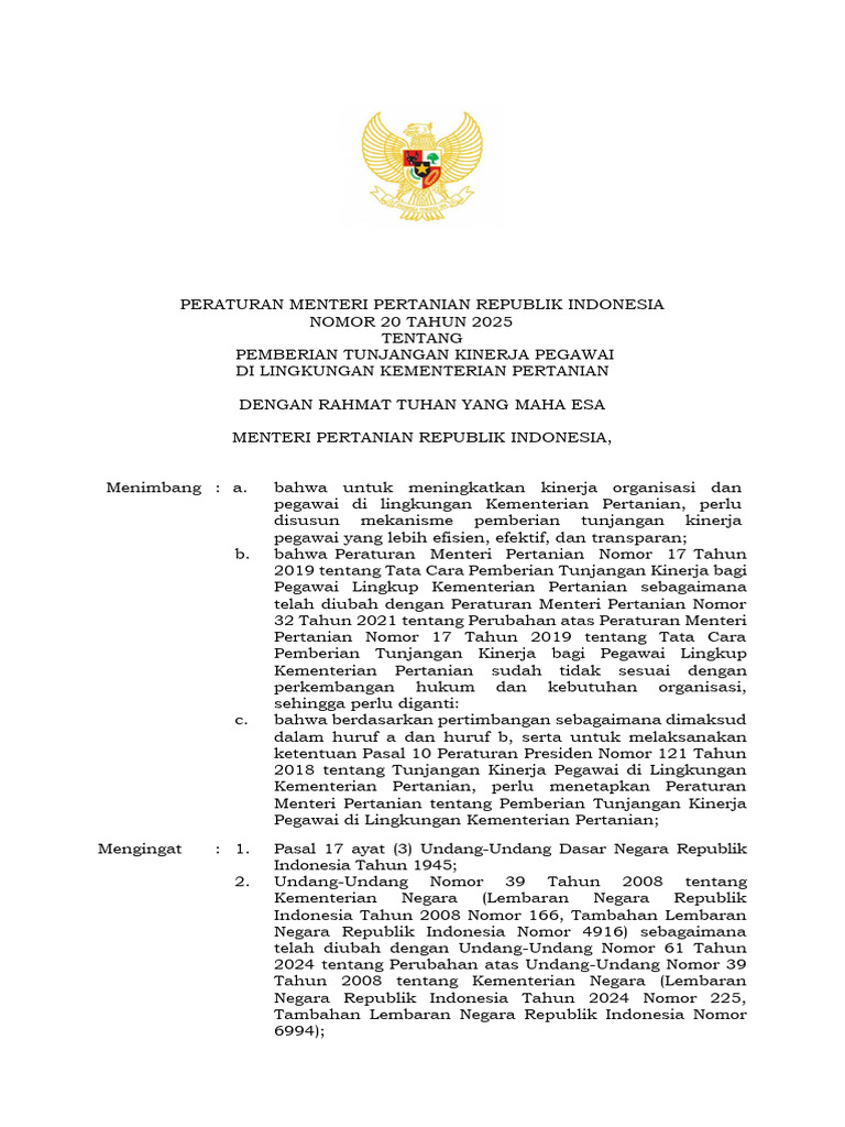 Permentan No 20 Tahun 2025 | PDF