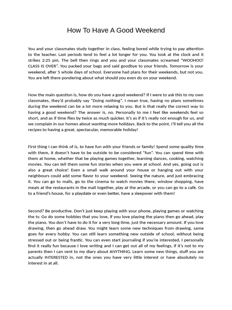 Tips for a Great Weekend | PDF