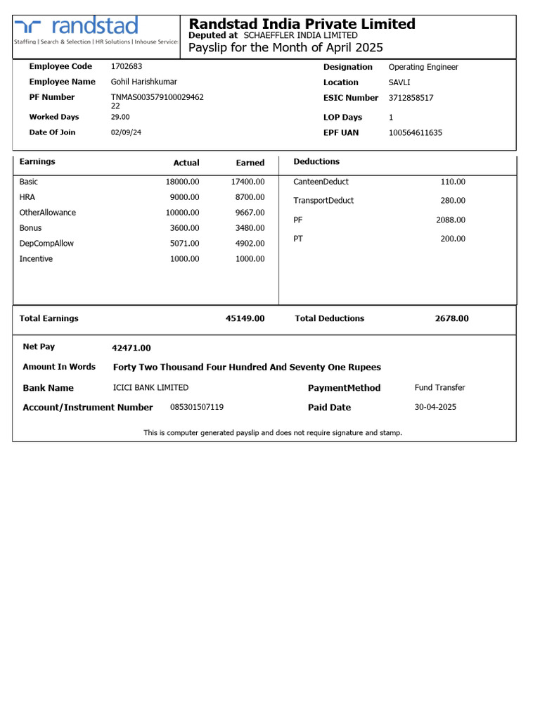 Payslip April 2025 | PDF