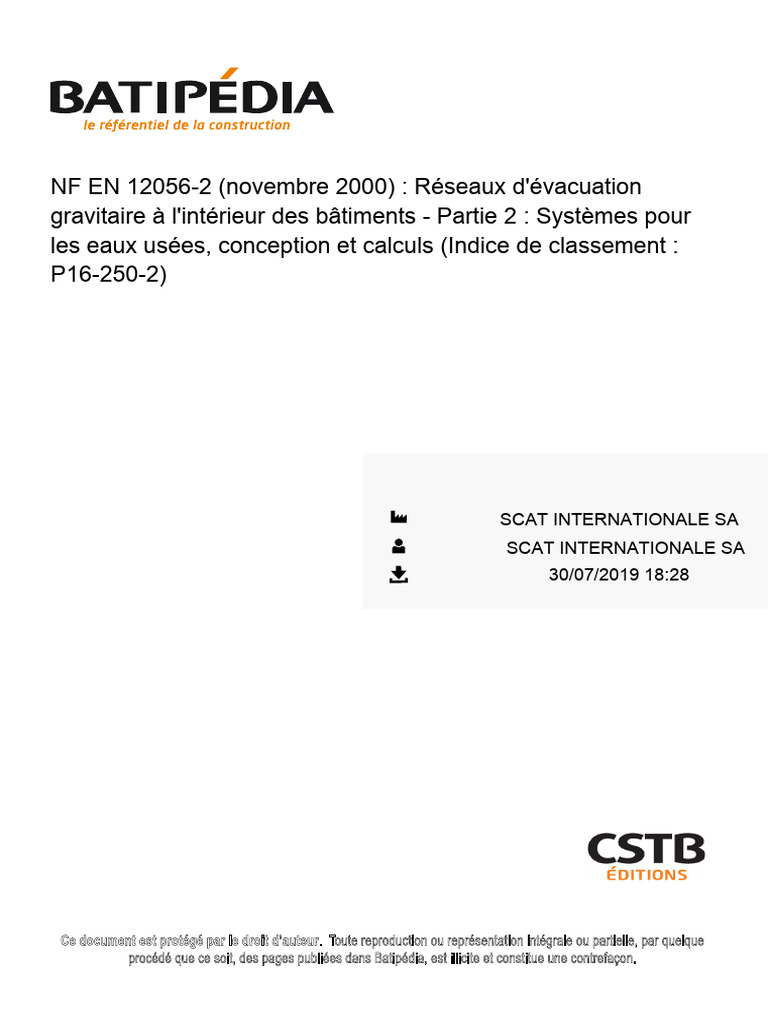 Norme NF EN 12056-2 : Évacuation gravitaire | PDF | Tuyau | Ventilation ...
