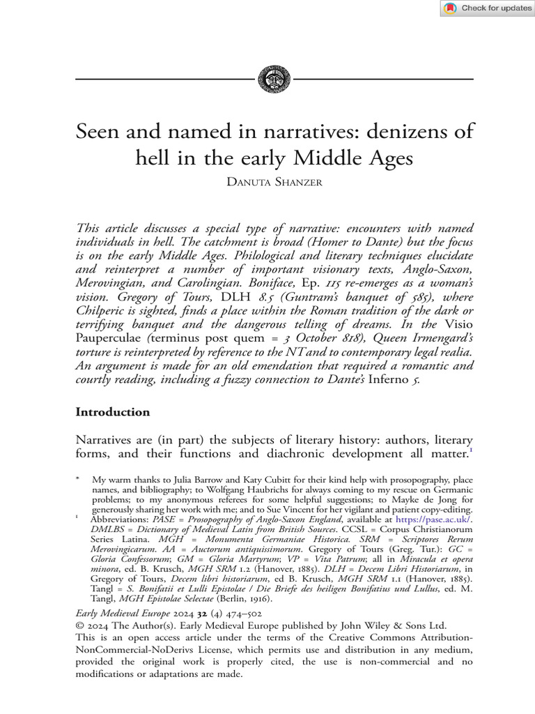 Early Medieval Europe - 2024 - Shanzer - Seen and named in narratives ...