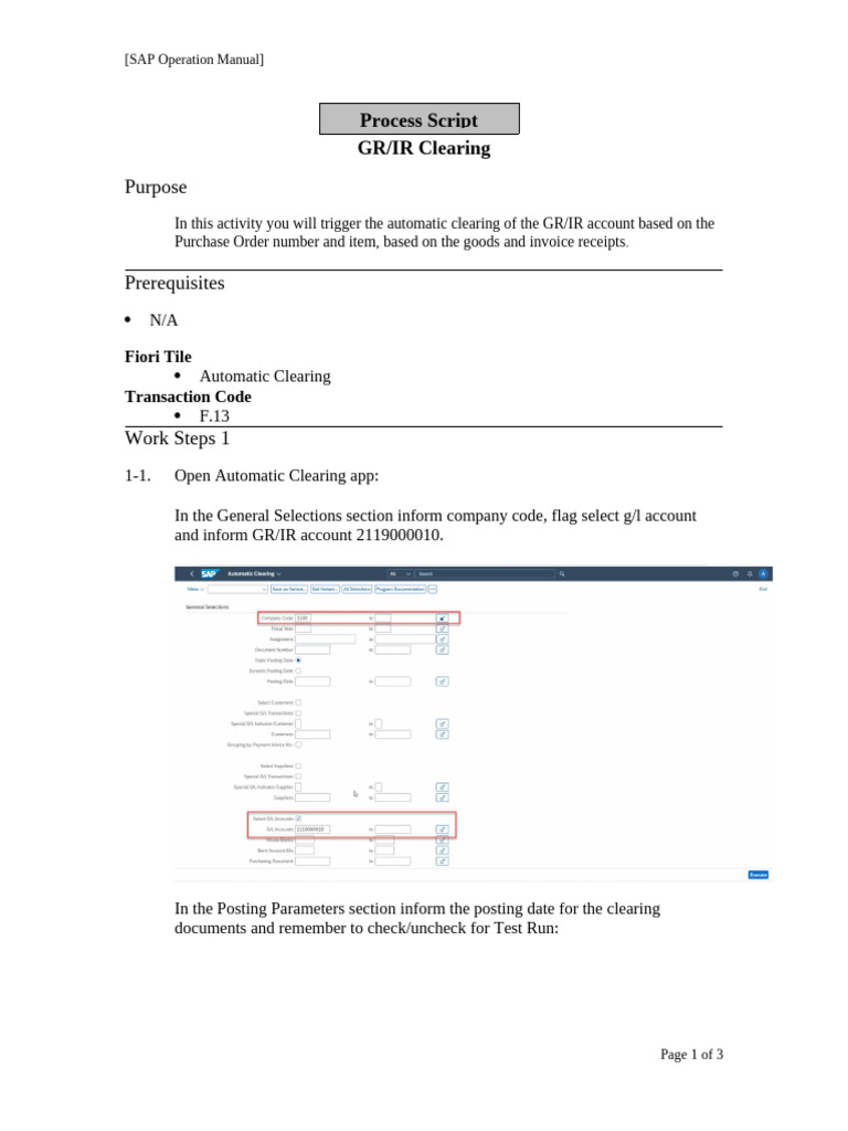 GR/IR Automatic Clearing Guide | PDF