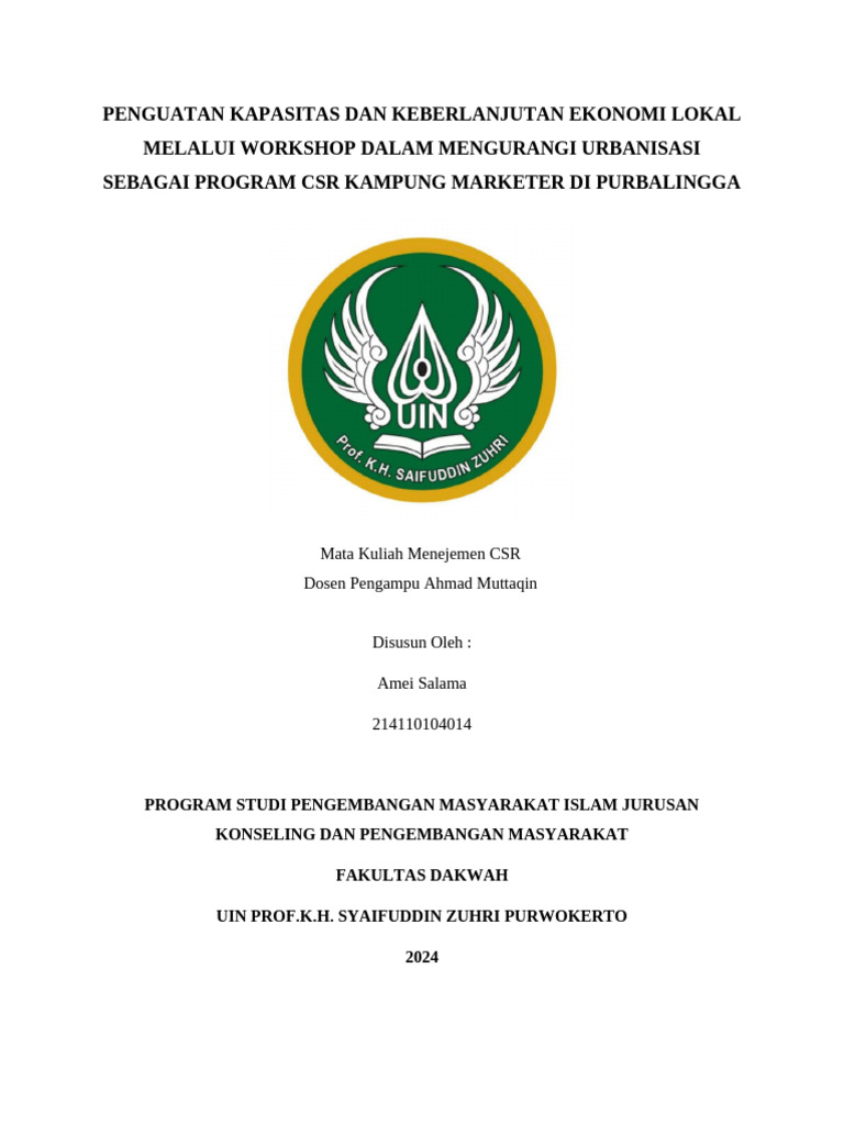 CSR Kampung Marketer: Penguatan Ekonomi Lokal | PDF