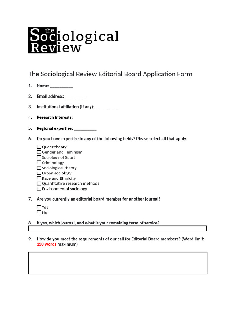 Sociological Review Editorial Board Application | PDF | Sexual ...