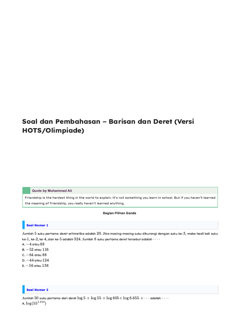 Soal HOTS Barisan dan Deret Aritmetika | PDF