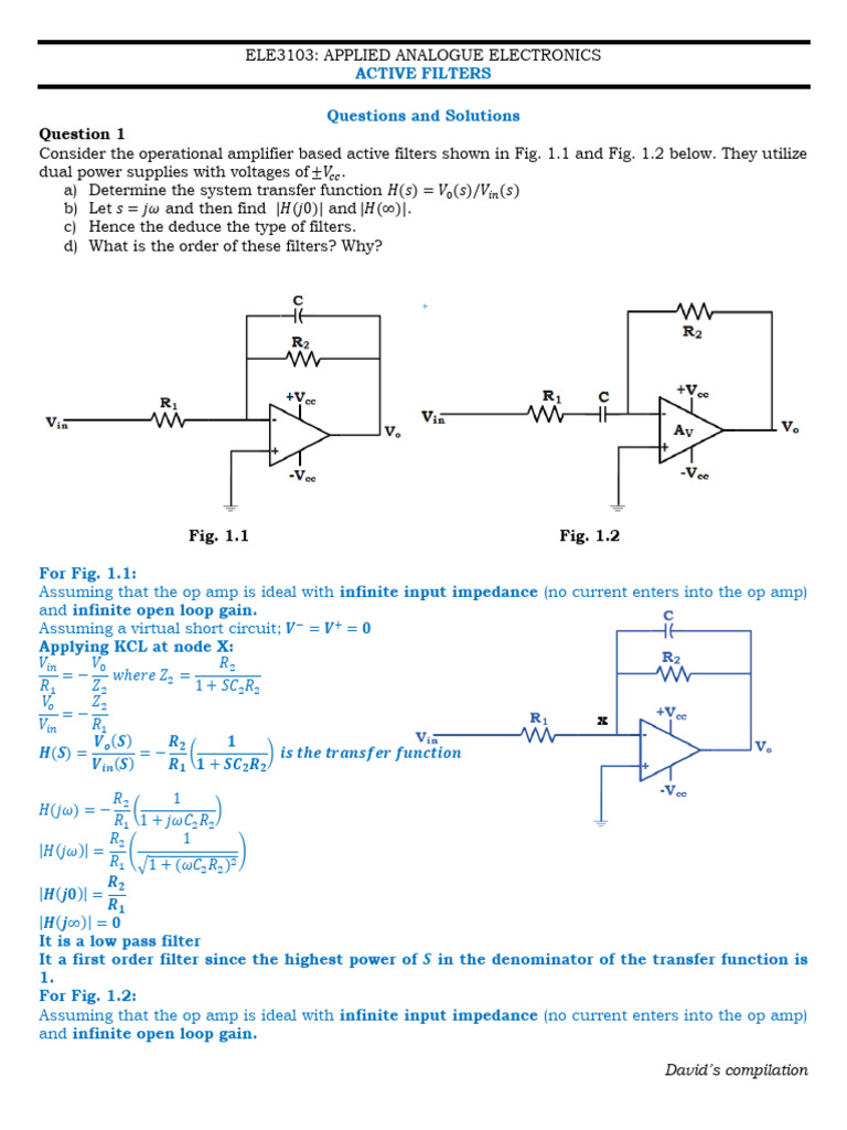 Active Filters Numerical Questions and Solutions | PDF | Operational ...