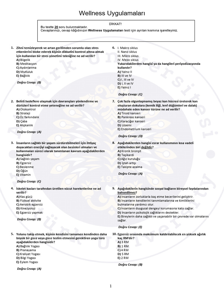 Wellness Uygulamaları Vize | PDF