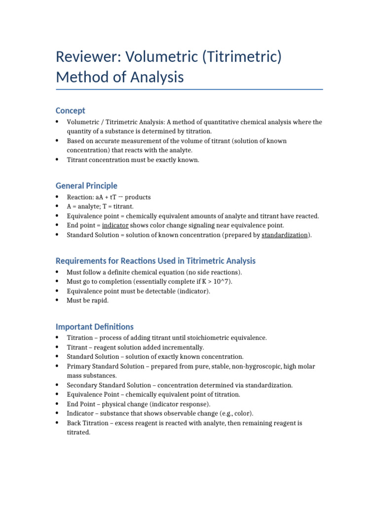 Volumetric Titrimetric Analysis Guide | PDF | Titration | Chemistry