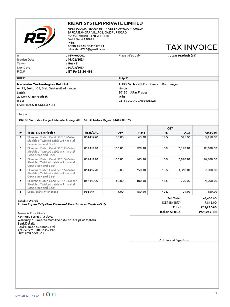 INV-000002 Nelumbo STP Patch cords 14 02 2024 | PDF ...