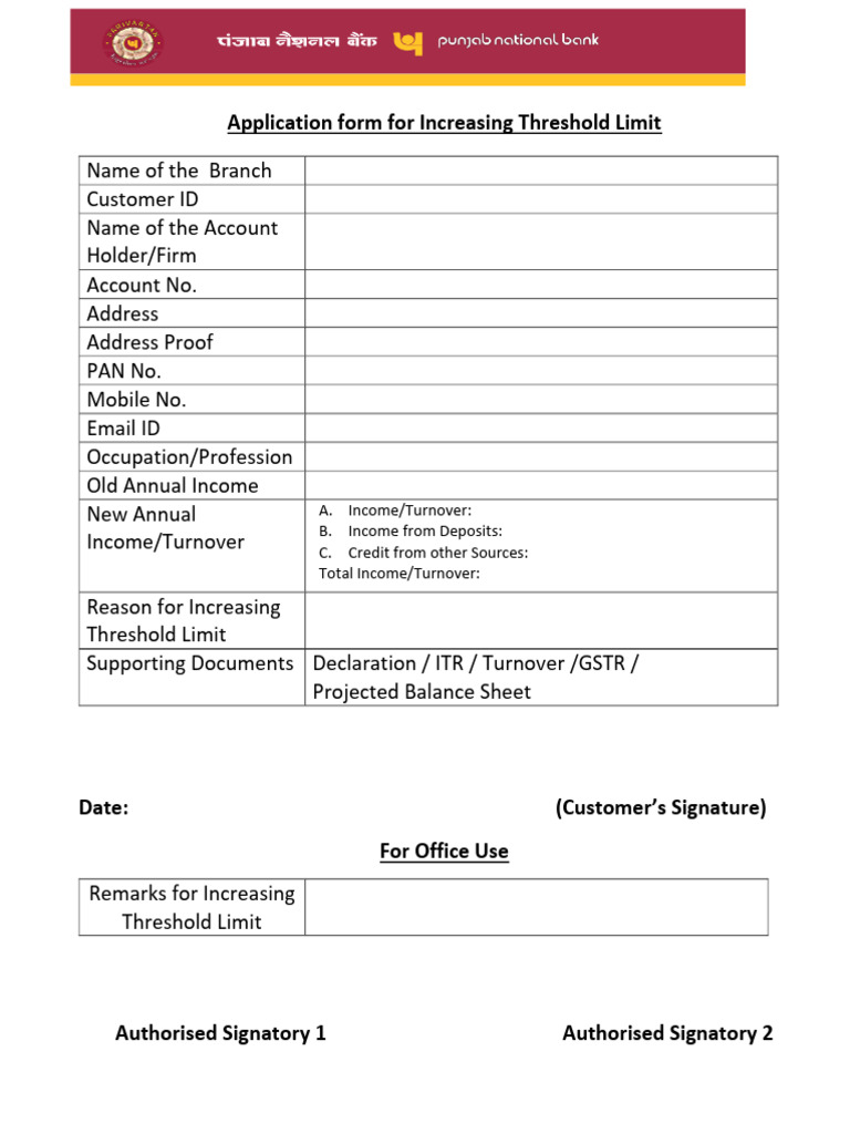 Threshold Limit Increase Form | PDF