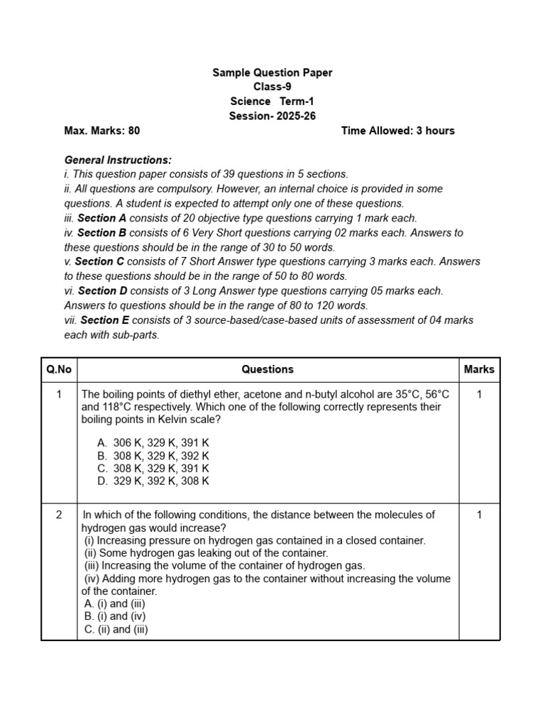Class 9 SQP Term1 - GRP 2 - cbp2025 | PDF | Colloid | Suspension ...