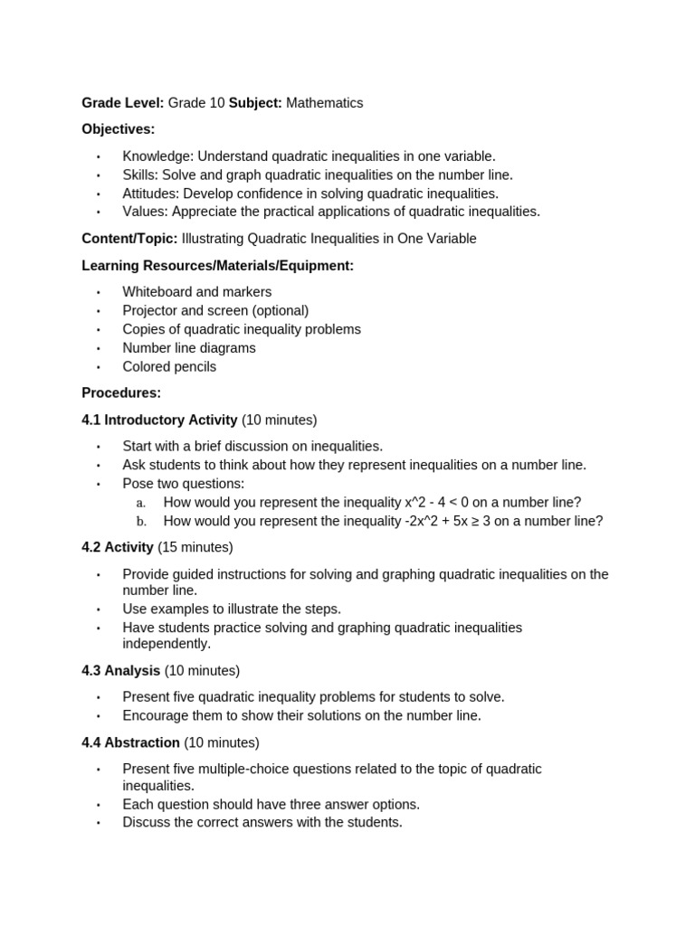 Illustrating Quadratic Inequalities in One Variable | PDF | Quadratic Equation | Variable ...