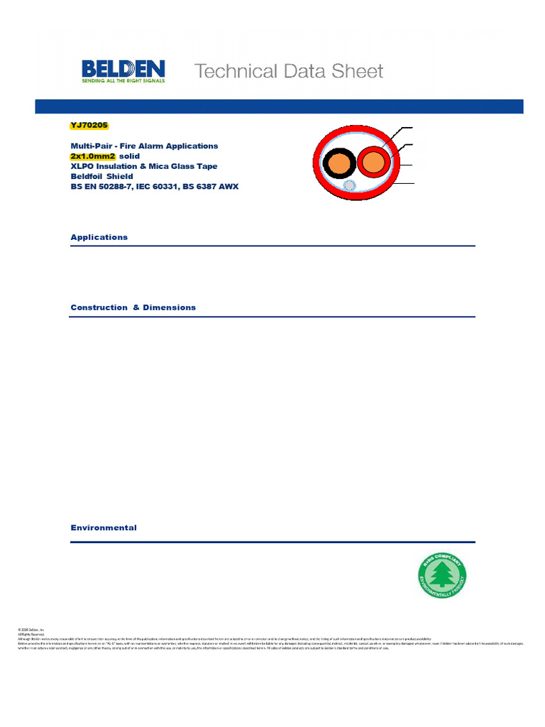 Awg 18 Belden (FRC) Type Yj70205 | PDF | Insulator (Electricity ...