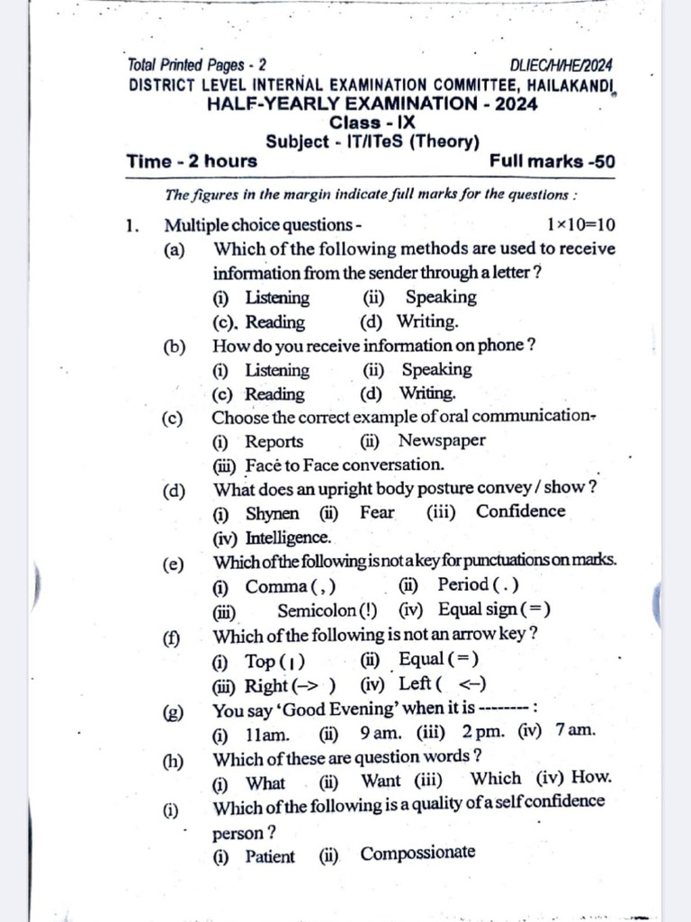 Sub - Information Technology Questions Paper | PDF | Orthography ...