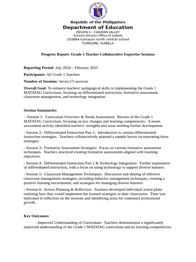 CES Progress Report | PDF | Differentiated Instruction | Teachers