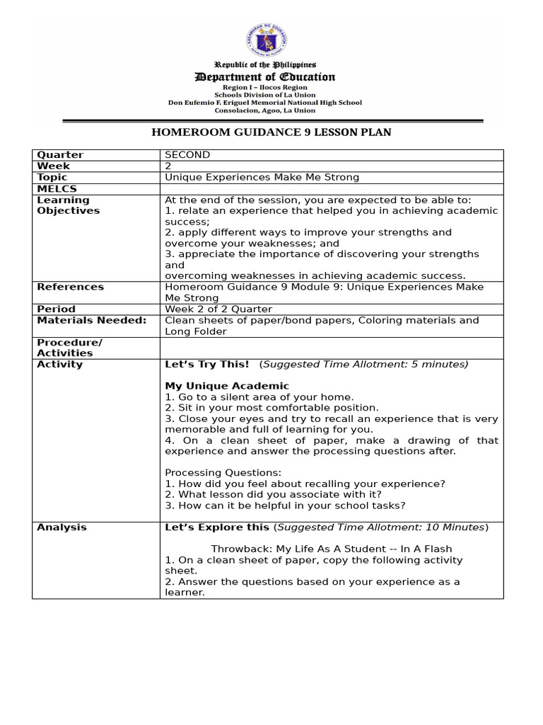 Homeroom Guidance: Strengths & Weaknesses | PDF | Learning | Neuroscience